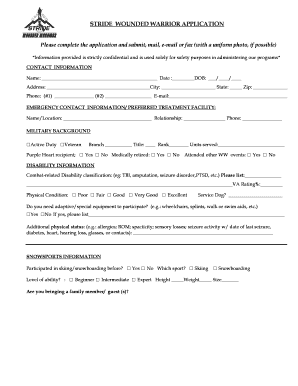 Fillable Online stride Wounded Warrior Application - STRIDE Adaptive ...