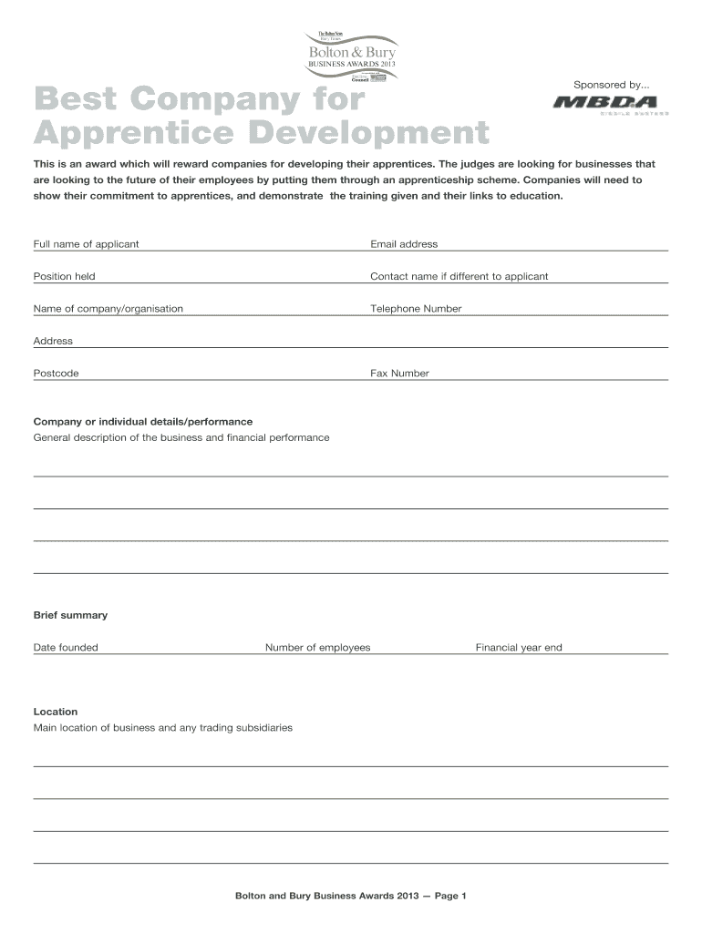 Fillable Online homepages newsquest co Best Company for Apprentice Development - bNewsquestb ...
