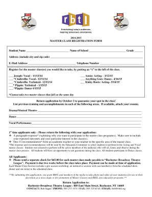 Fillable Online rbtl 2014-2015 MASTER CLASS REGISTRATION FORM - RBTL ...