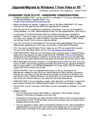 Fillable Online Upgrade/Migrate to Windows 7 from Vista or XP Fax Email ...