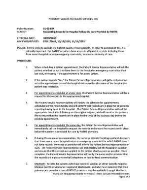 Fillable Online Requesting Records for Hospital Follow-Up Care Provided ...
