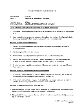 Fillable Online 01-10-040 SUBJECT Procedure for Depo -Provera ...