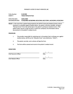 Fillable Online Patient Refusal of Care Fax Email Print - pdfFiller