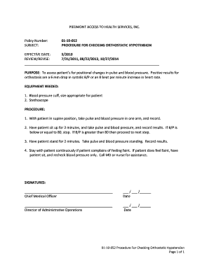 Fillable Online PROCEDURE FOR CHECKING ORTHOSTATIC HYPOTENSION Fax ...