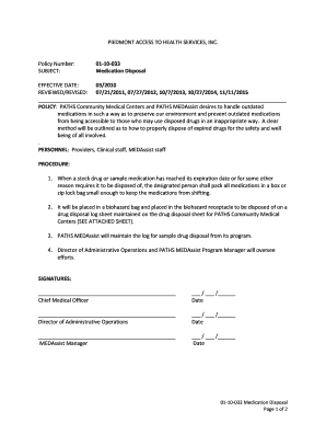 Fillable Online Medication Disposal Fax Email Print - pdfFiller