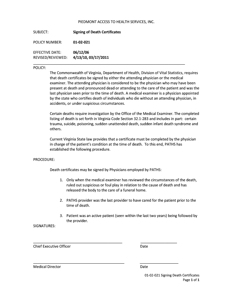 Fillable Online Signing of Death Certificates Fax Email Print - pdfFiller