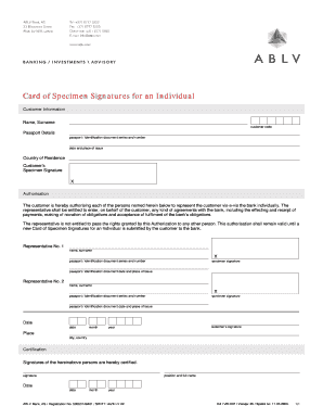 Fillable Online Card of Specimen Signatures for an Individual - ABLV ...