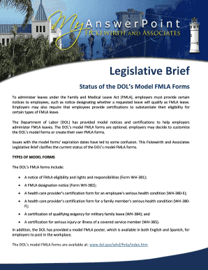 Fillable Online Status of the DOLs Model FMLA Forms - Fickewirth ...