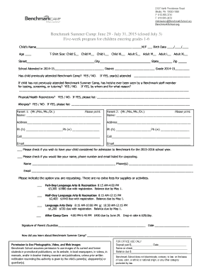 Fillable Online benchmarkschool Registration form - Benchmark School ...