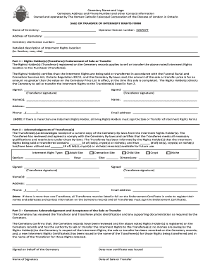 Fillable Online Sale or Transfer of Interment Rights Form ...