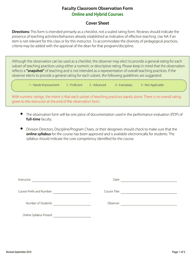 Fillable Online cpcc Faculty Classroom Observation bFormb Online and Hybrid Courses bb Fax Email ...