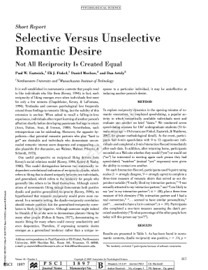 Fillable Online Short Report Selective Versus Unselective Romantic ...