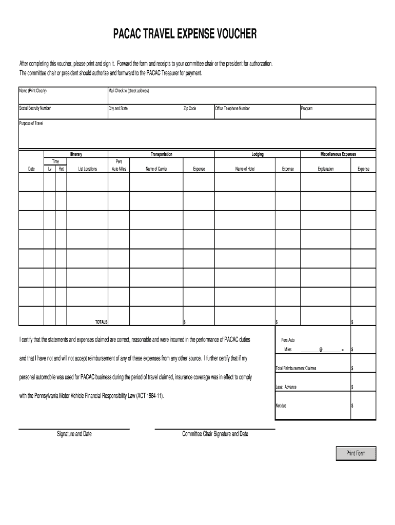 Fillable Online pacac memberclicks CAC TRAVEL EXPENSE VOUCHER ...