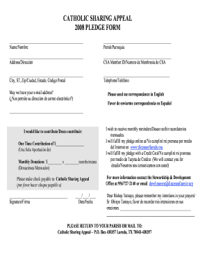 Fillable Online dioceseoflaredo CATHOLIC SHARING APPEAL 2008 PLEDGE ...