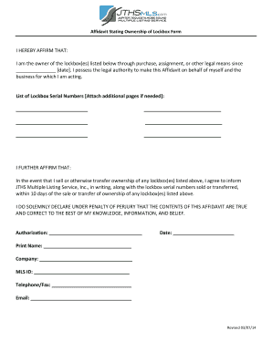 Fillable Online Affidavit Stating Ownership of Lockbox Form ...