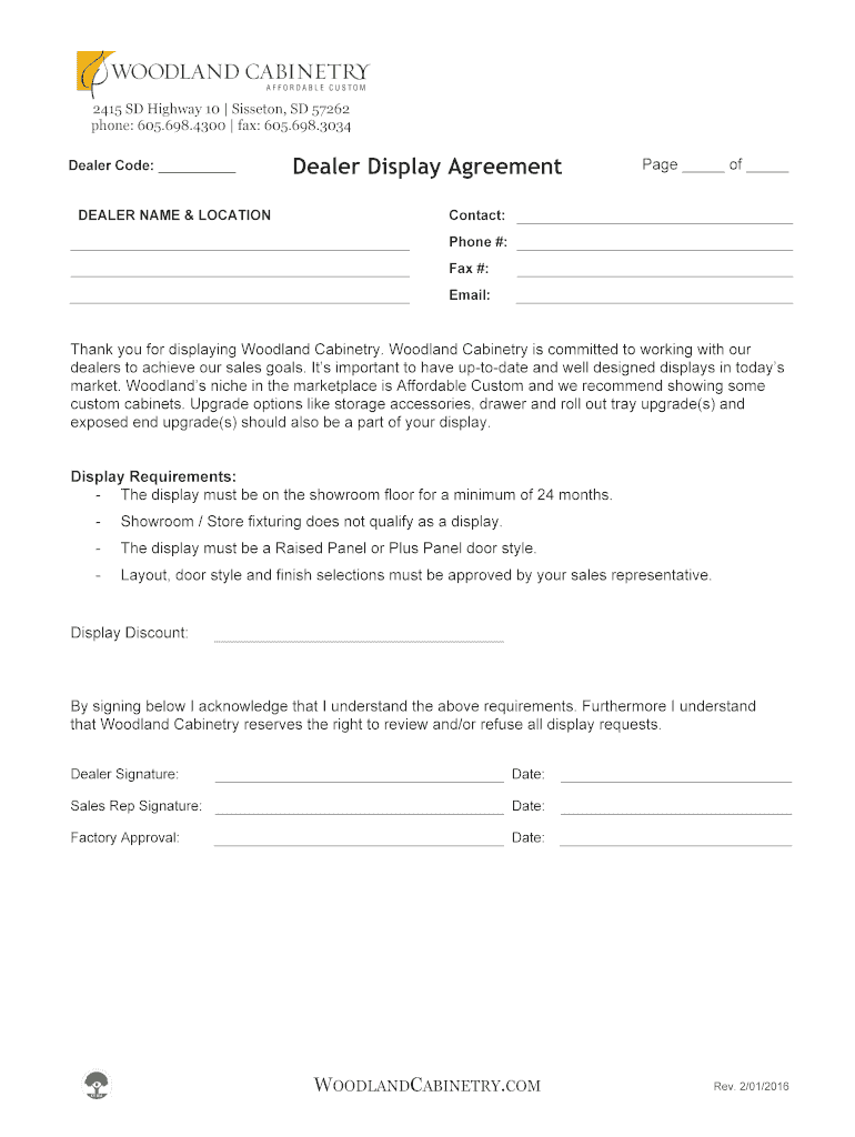 Fillable Online Form20 - Dealer Display Agreement 1-16 Fax Email Print ...