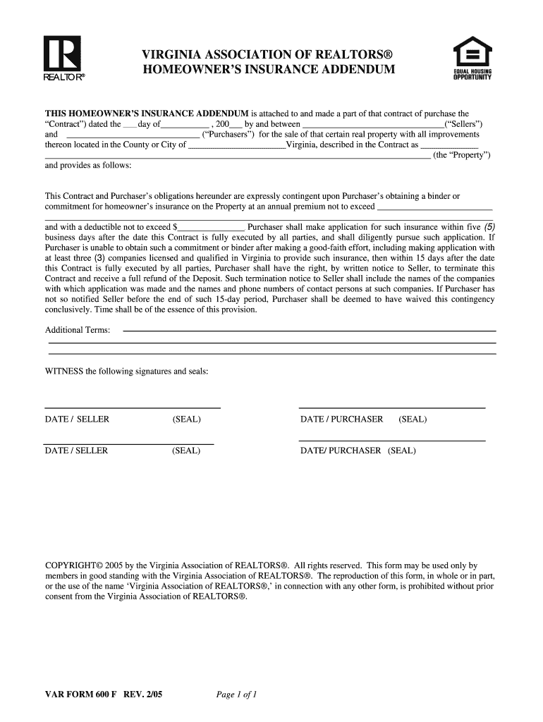 Fillable Online HOMEOWNERS INSURANCE ADDENDUM Fax Email Print - pdfFiller