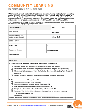 Fillable Online tafesouthwest edu COMMUNITY LEARNING - TAFE Queensland ...