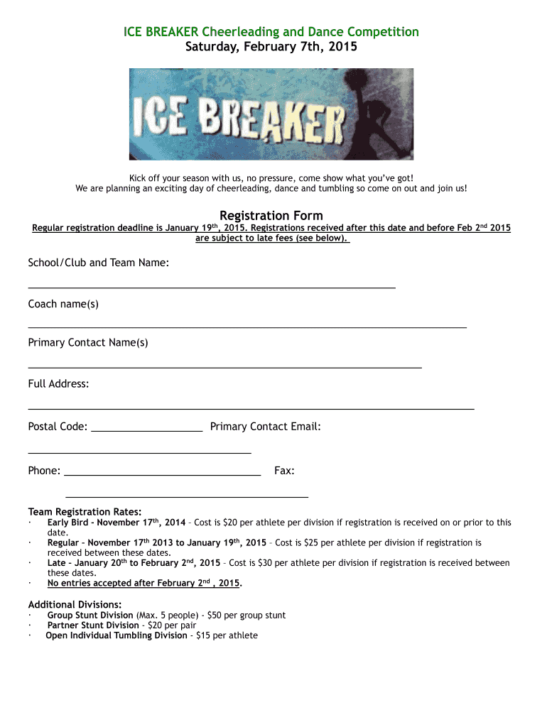 Fillable Online sca ICE BREAKER Cheerleading and Dance Competition ...