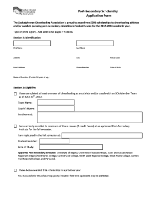 Fillable Online sca Post Secondary Scholarship Application Form Fax ...