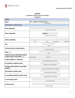 Fillable Online Prijavni obrazac KTG/14/1 PRIJAVA za dodjelu dravne ...