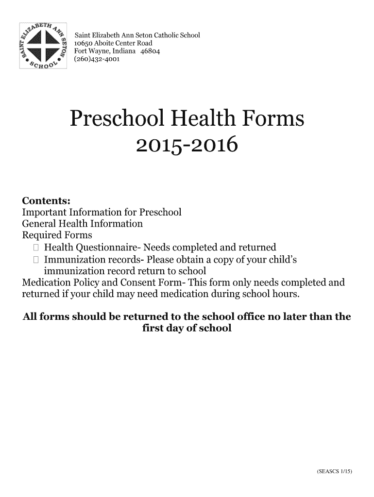 Fillable Online seascsfw Preschool Health Forms 2015-2016 - seascsfw ...