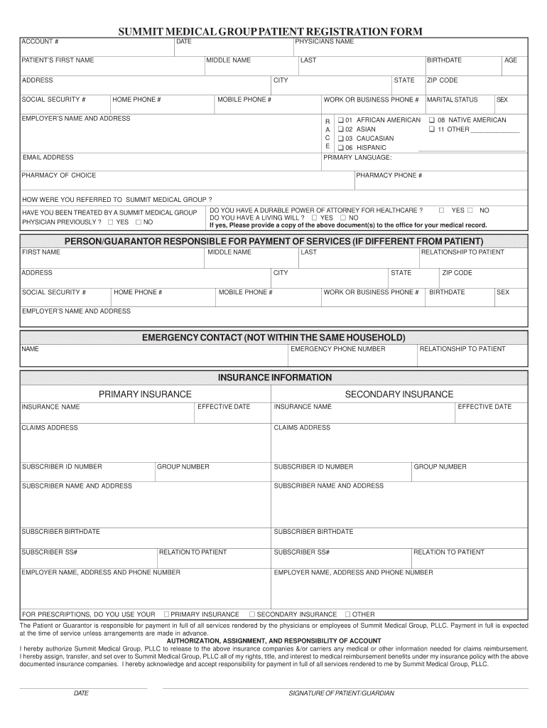 Fillable Online Patient Registration Forms 3-18-03. Patient ...