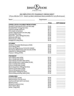 Fillable Online jsh JSH EMPLOYEE OTC PHARMACY ORDER SHEET - jsh Fax ...