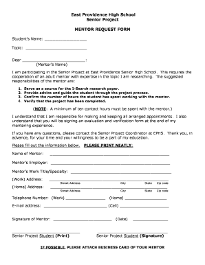 Fillable Online East Providence High School Senior Project MENTOR ...