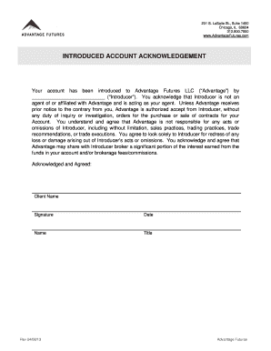 Fillable Online INTRODUCED ACCOUNT ACKNOWLEDGEMENT.doc Fax Email Print ...