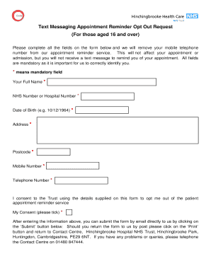 Fillable Online hinchingbrooke nhs Opt out request form ...