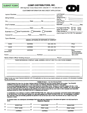 Fillable Online CDI Credit Application - Compi Distributors, inc Fax ...