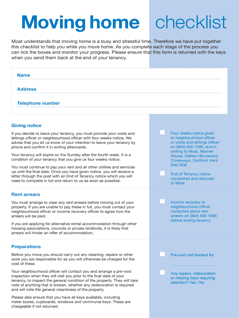 Fillable Online Moving home checklist Fax Email Print - pdfFiller