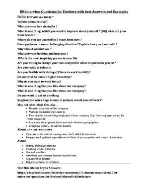 Fillable Online HR Interview Questions for Freshers with best Answers ...
