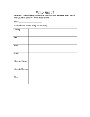 Fillable Online classroom tis edu Who Am I - Feedback - classroom tis ...