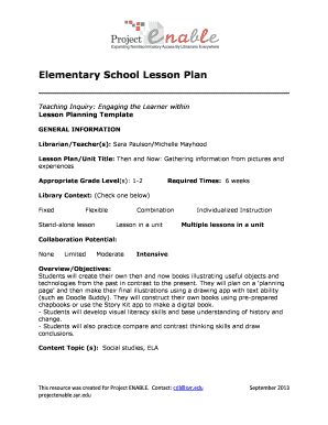 Fillable Online Elementary School Lesson Plan Fax Email Print - pdfFiller