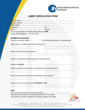Fillable Online AGENT APPLICATION FORM - International House Brisbane ...