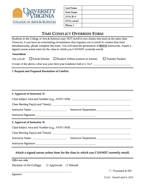 Fillable Online college as virginia TIME CONFLICT OVERRIDE FORM ...