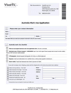 Fillable Online Australia Work visa Application - australiavisahqcom ...