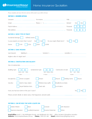 Fillable Online Home Insurance Quotation - Insurance House Fax Email ...