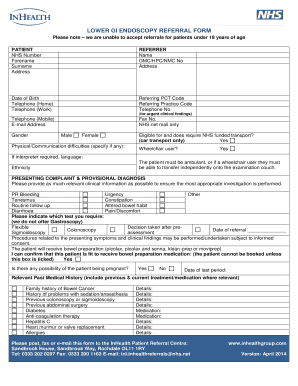 Fillable Online LOWER GI ENDOSCOPY REFERRAL FORM - inhealthgroupcom Fax ...