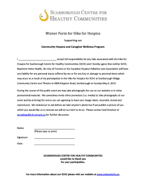 Fillable Online Waiver Form for Hike for Hospice - Scarborough Centre ...