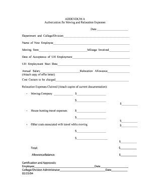 Fillable Online uh Authorization for Moving and Relocation Expenses ...