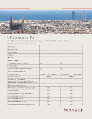 Fillable Online NIE Information Form - Pannone solicitors Fax Email ...