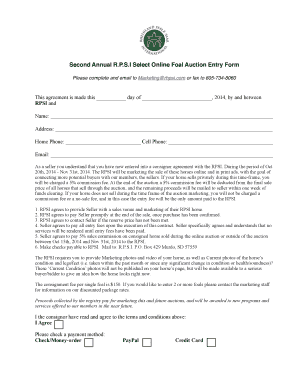Fillable Online 2014 RPSI Foal Auction Entry Form - rhpsicom Fax Email ...
