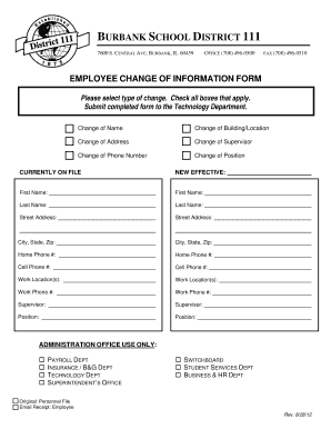 Fillable Online bsd111 Employee Change of Info Form - Burbank School ...