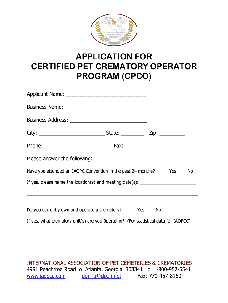 Fillable Online Application for cpco program - International ...