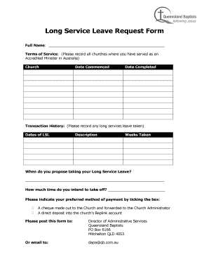 Fillable Online Long Service Leave Request Form - Queensland Baptists ...