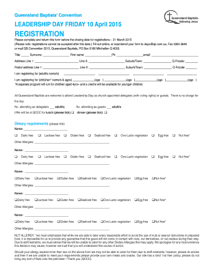 Fillable Online Registration form Leadership Day only 2015 Fax Email ...