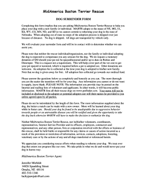 Fillable Online DOG SURRENDER APPLICATION Fax Email Print - pdfFiller